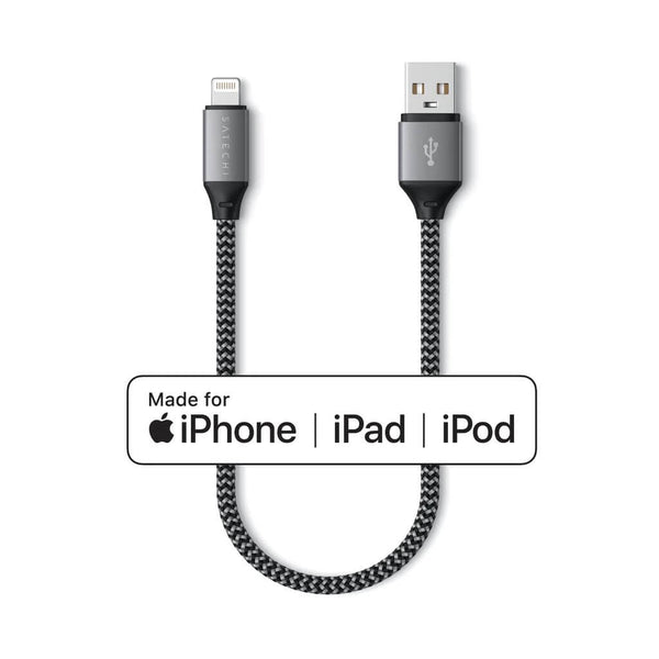 Satechi – USB-A to Lightning Braided Cable 25cm - szürke – iSTYLE.hu